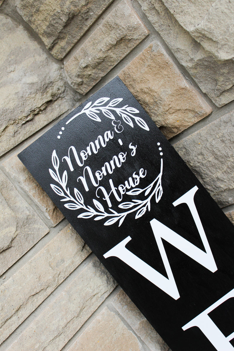 *CUSTOM WORDING* Fancy Design Welcome Wood Sign – Mats and Signs For You